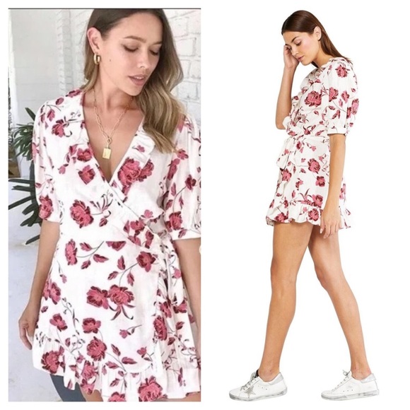 Misa Los Angeles | Dresses | Misa Thora Pink Floral Ruffle Wrap Dress ...